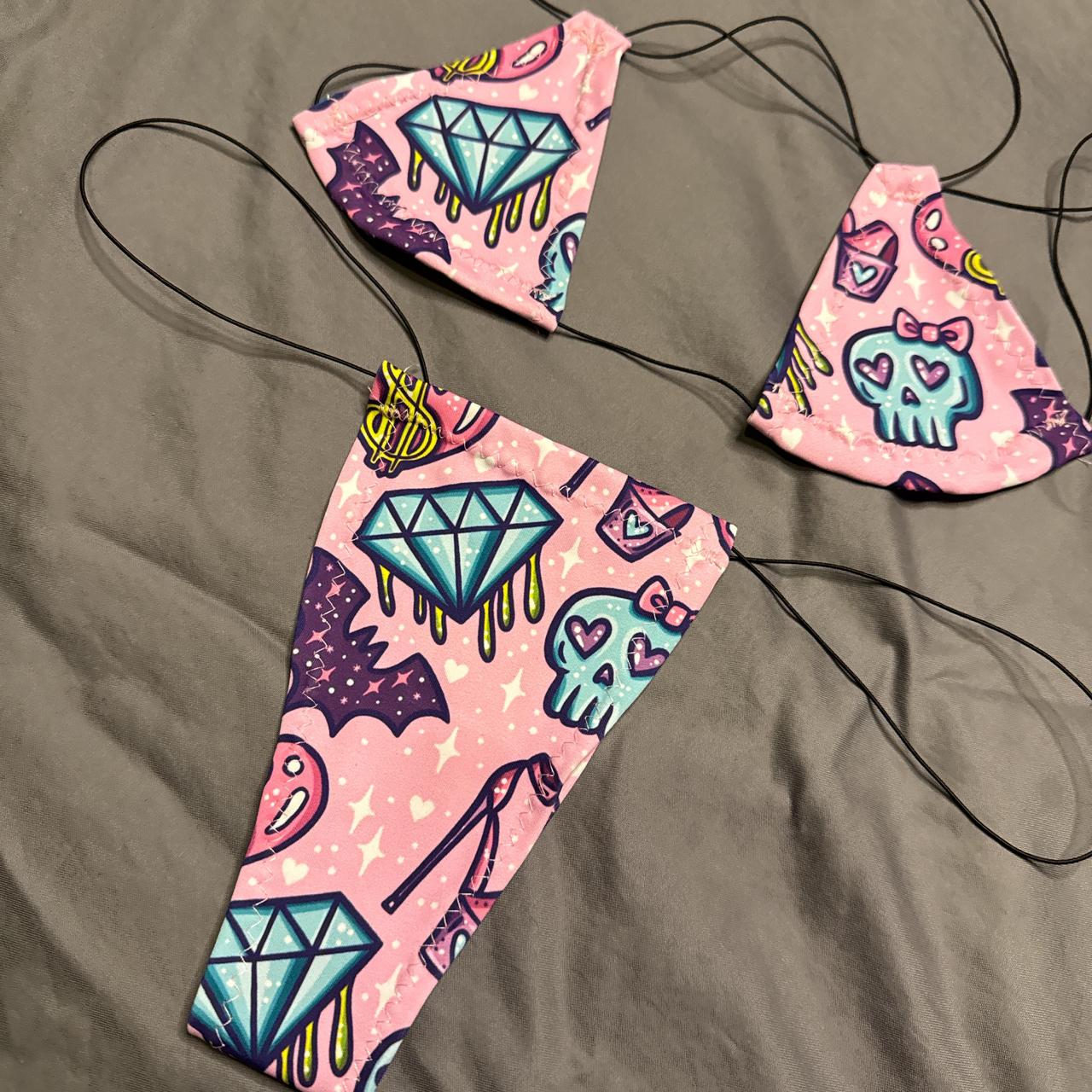 Pink pastel spooky goth stripper microkini bikini... | Depop