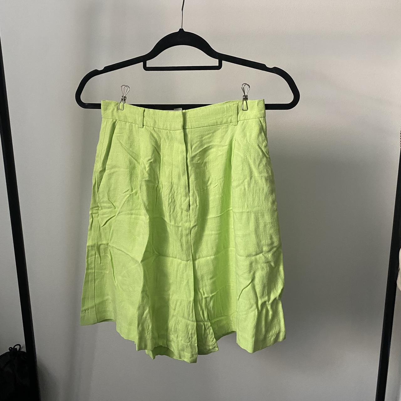 ASOS neon/bright lime green midi linen shorts, worn... - Depop