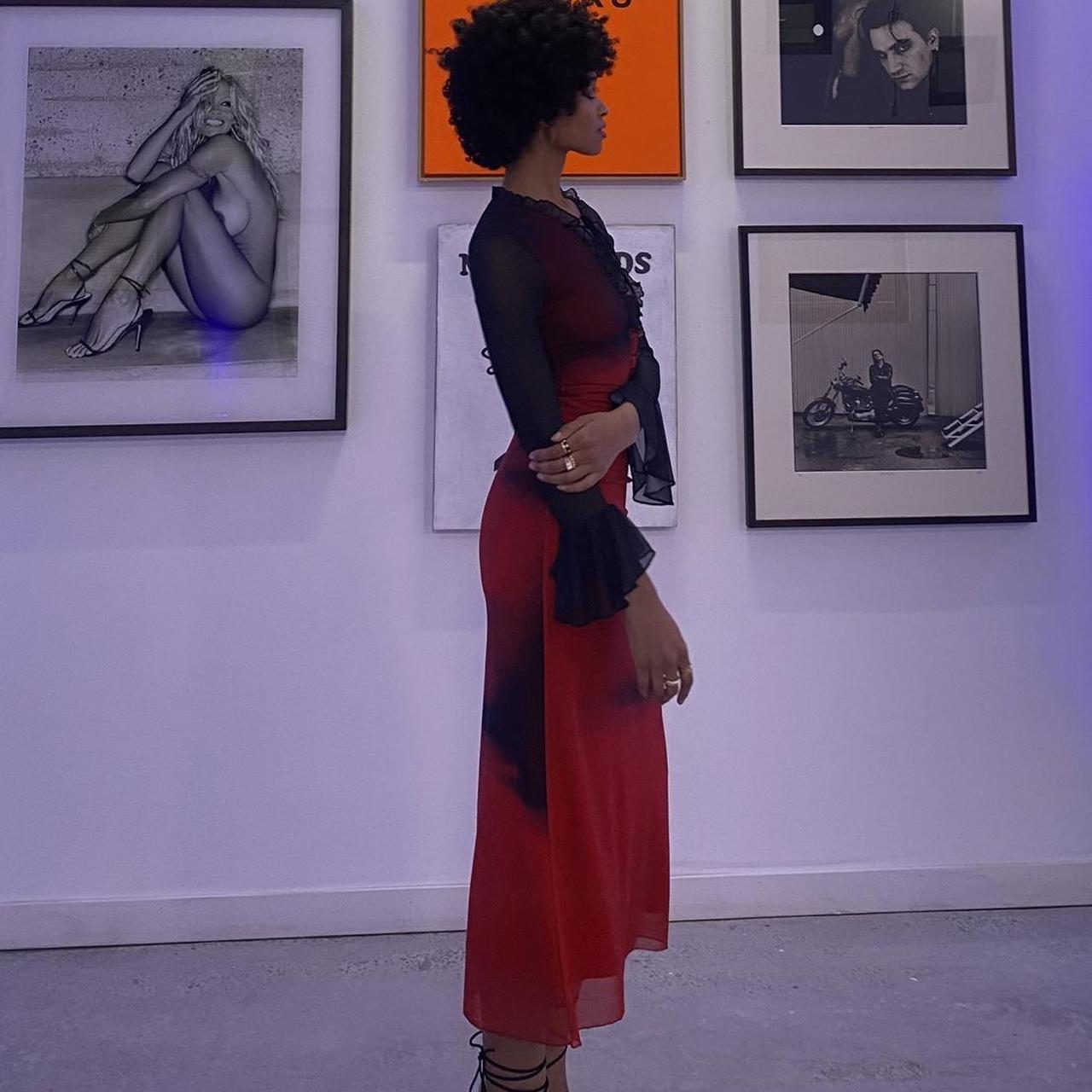 Amy Shehab vintage lace up mesh dress with ruffle... - Depop