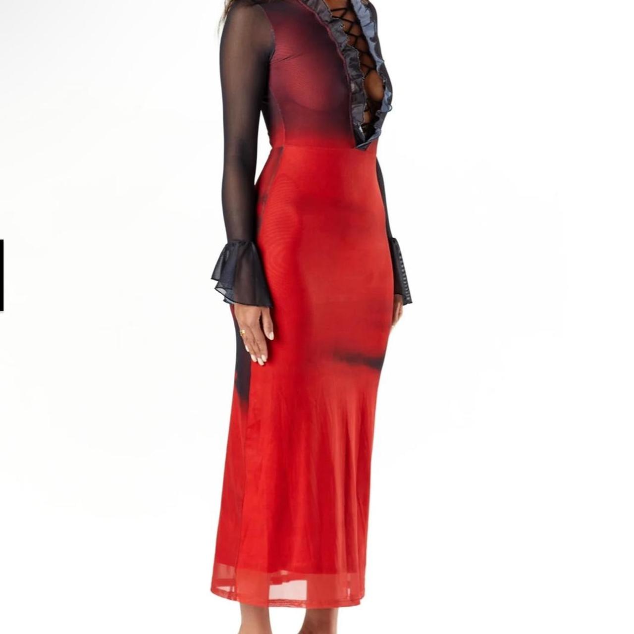 Amy Shehab vintage lace up mesh dress with ruffle... - Depop