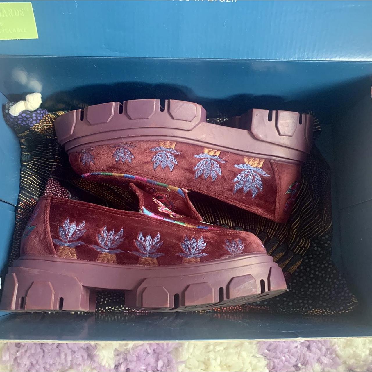 Farm Rio Women's Purple and Red Loafers | Depop