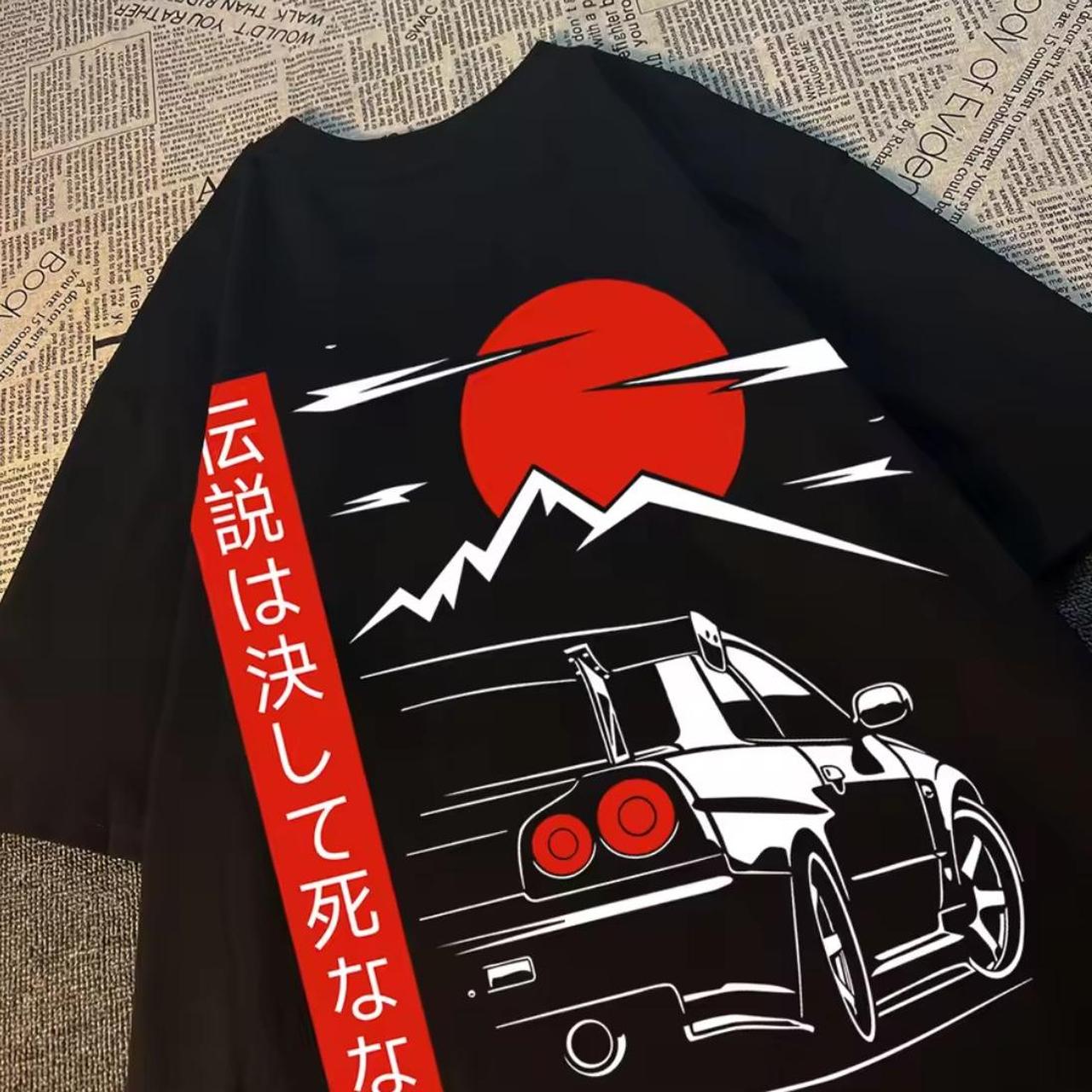 Japanese style JDM car Black streetwear T-shirt with... | Depop