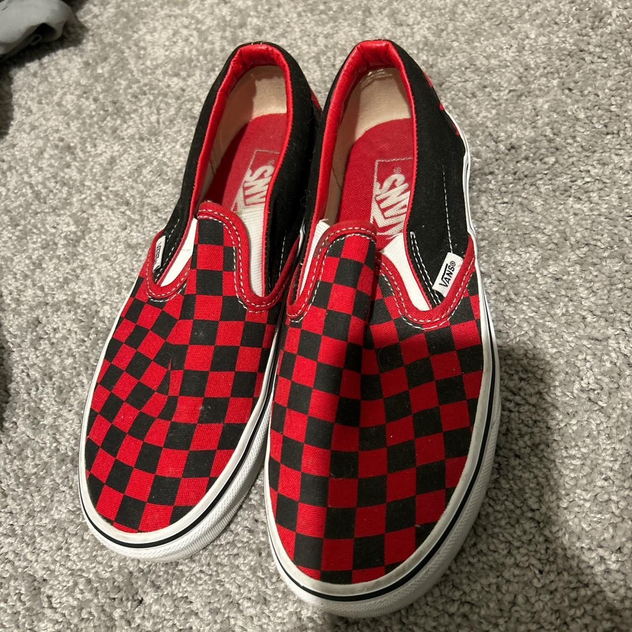 black and red checkered vans - Depop