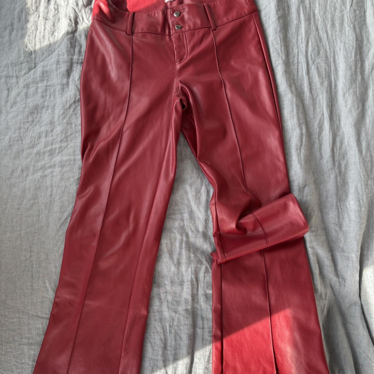 low rise, flare, red, pleather, garage pants !... | Depop