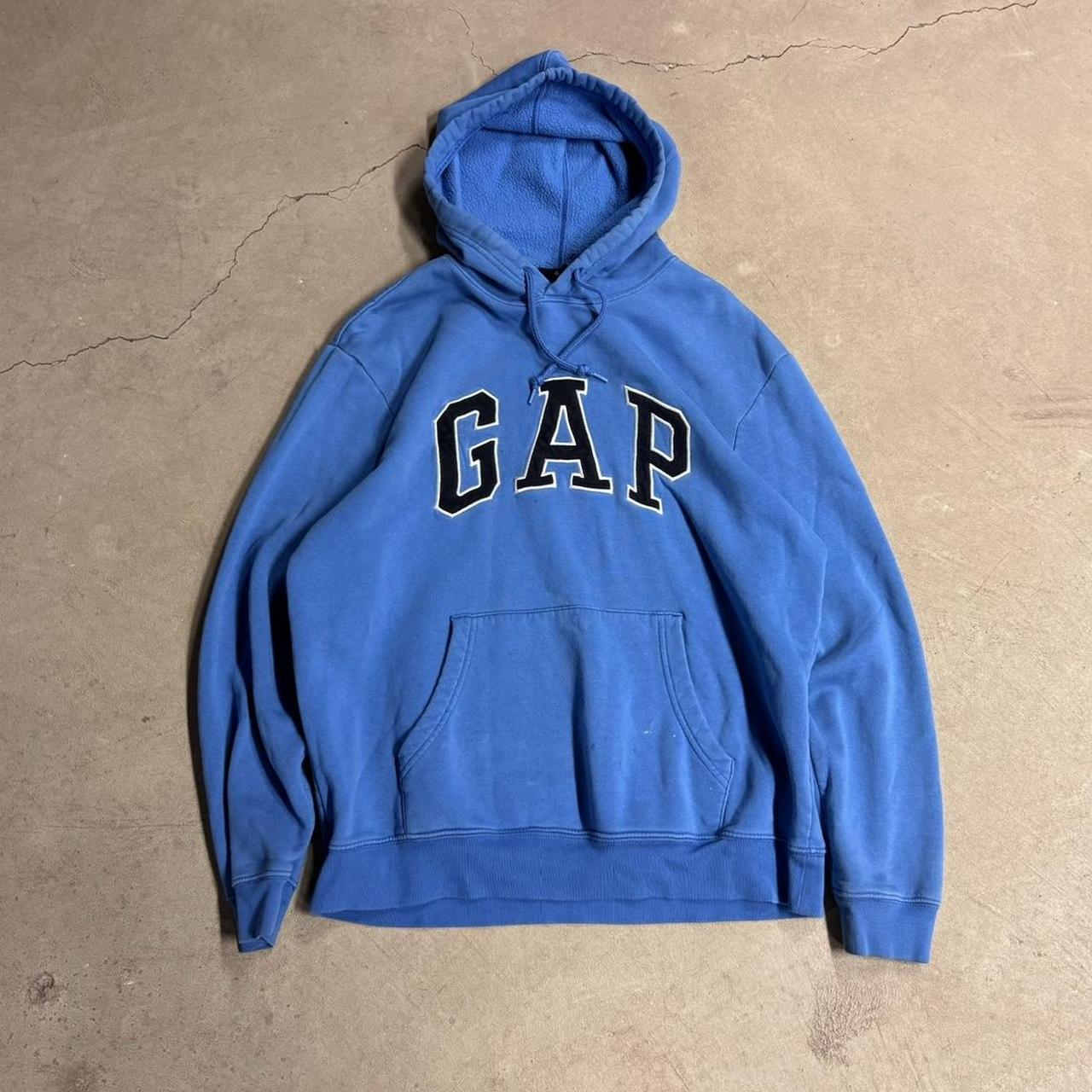 vintage 90s gap blue arc logo hoodie sz large... - Depop