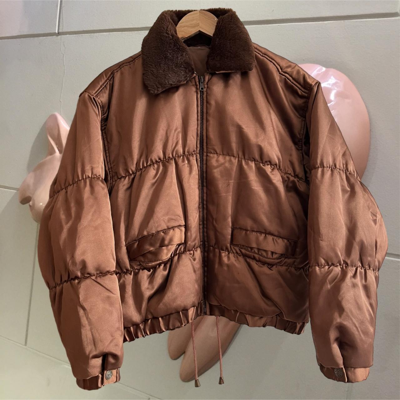 LFL brown satin puffer jacket - good condition •... - Depop