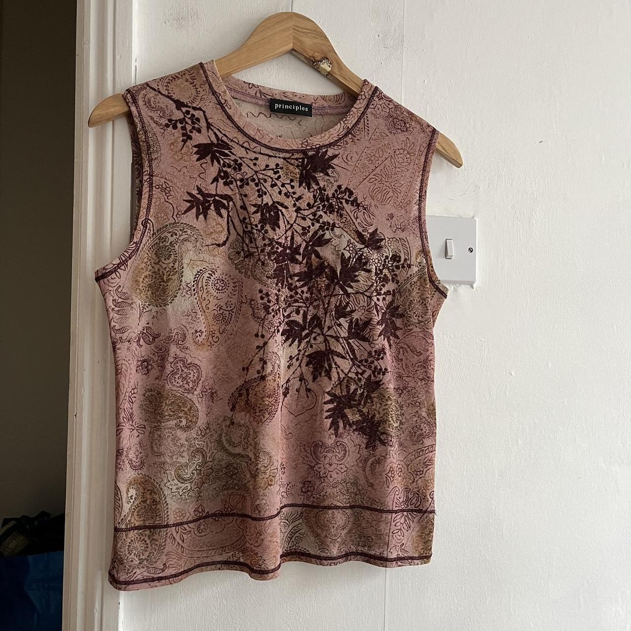 Principles pink paisley mesh tank top - good... - Depop