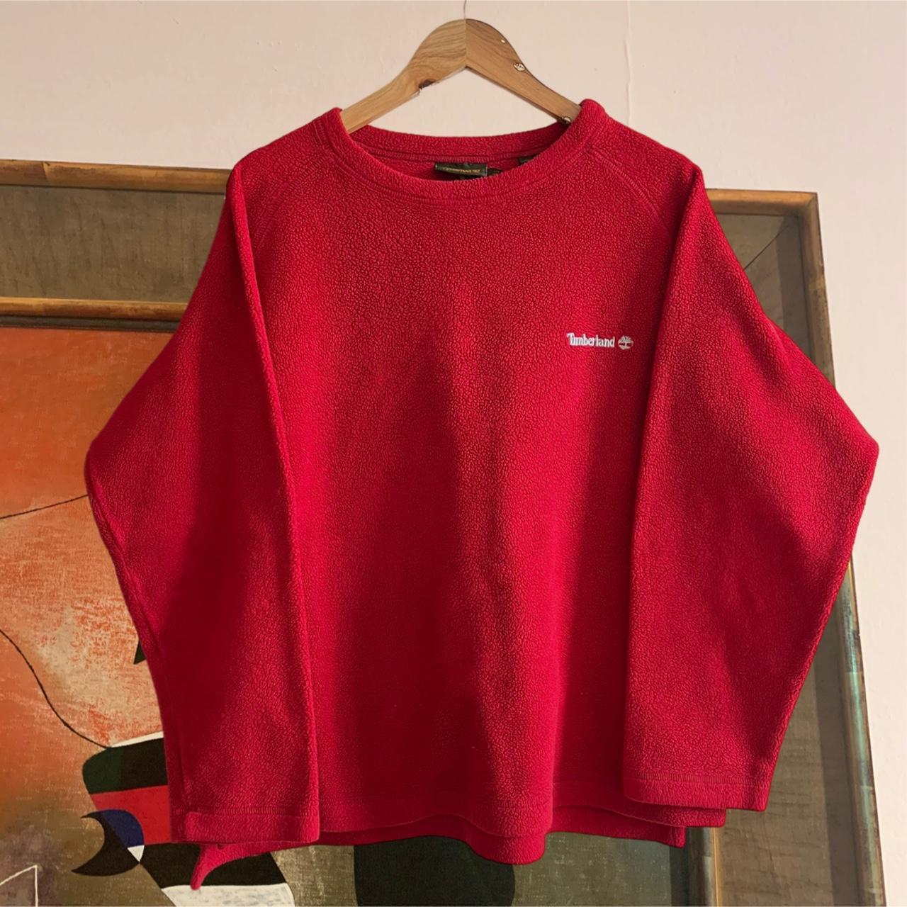 Timberland red fleece jumper - good condition -... - Depop