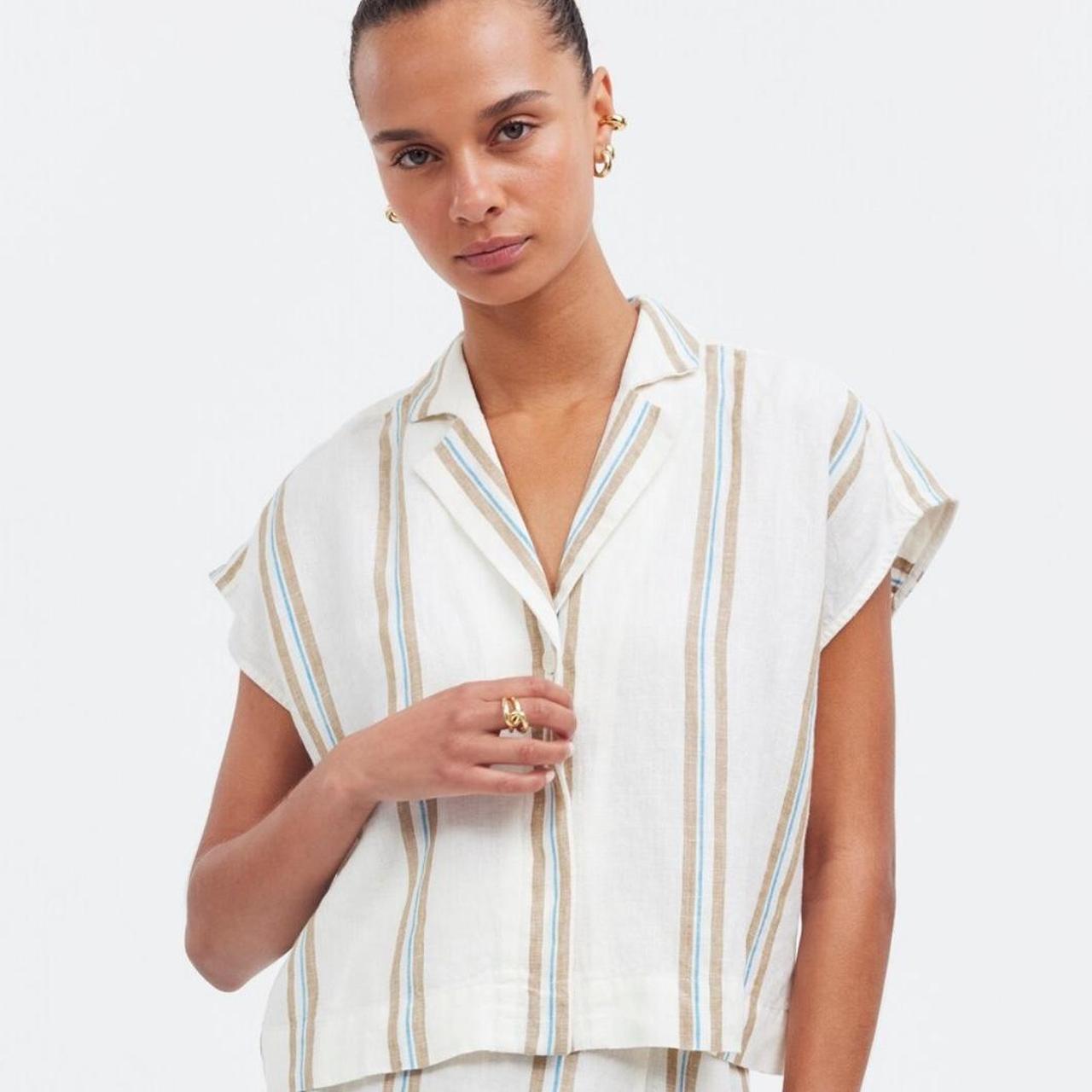 Madewell Boxy Cap-Sleeve Shirt in 100% linen button... | Depop