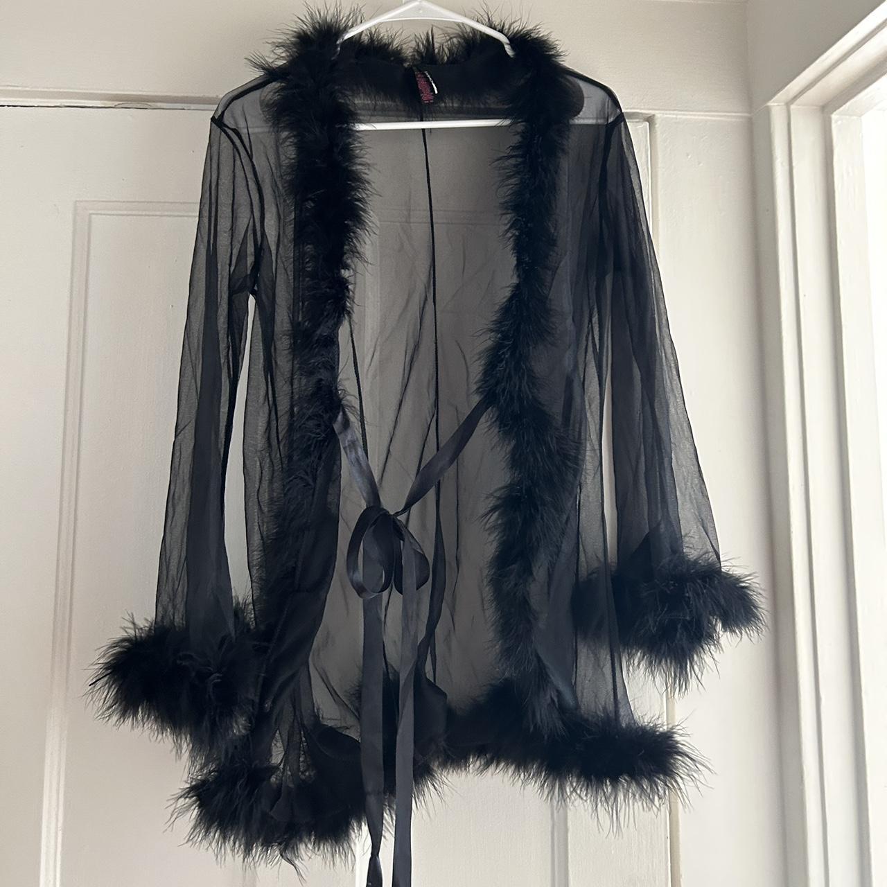 black feather boa robe - a glamorous accessory for... - Depop