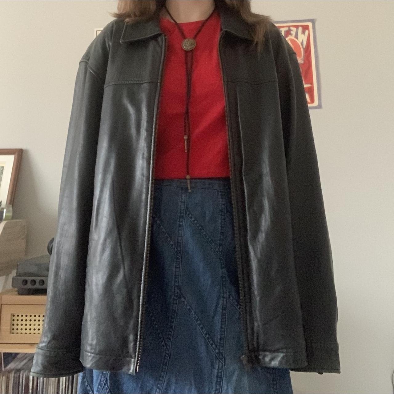 Merona black leather jacket SIZE L, doesn’t say... - Depop