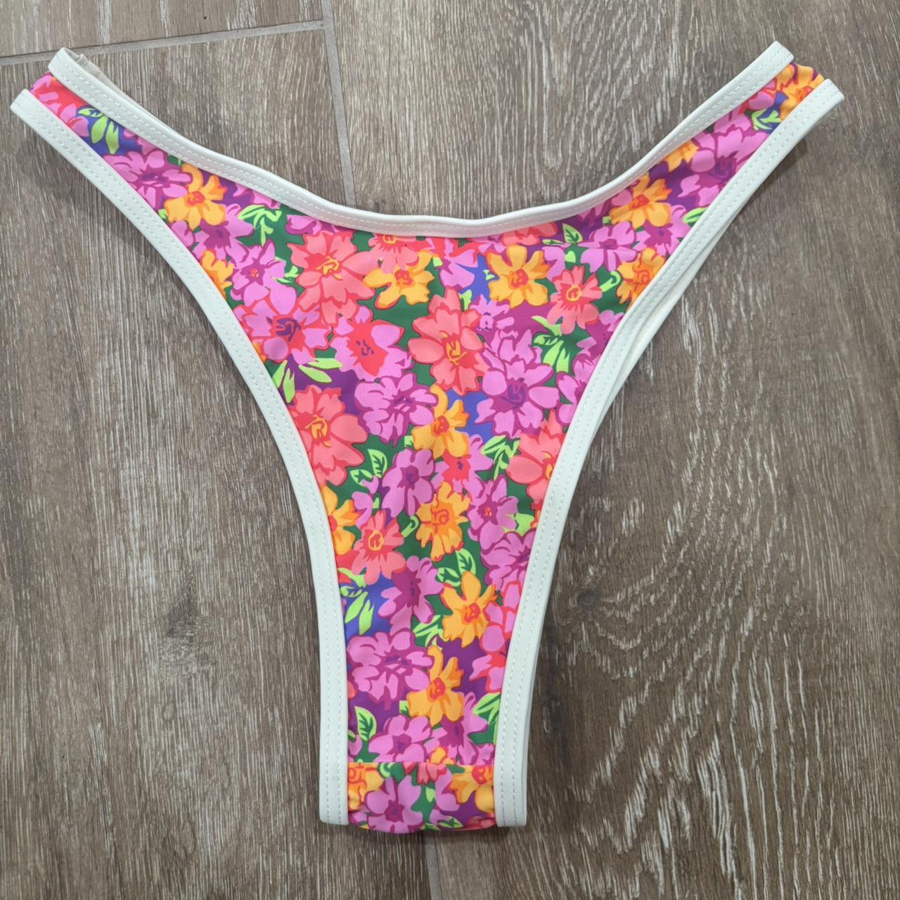Pink floral bikini bottoms - never worn - originally... | Depop