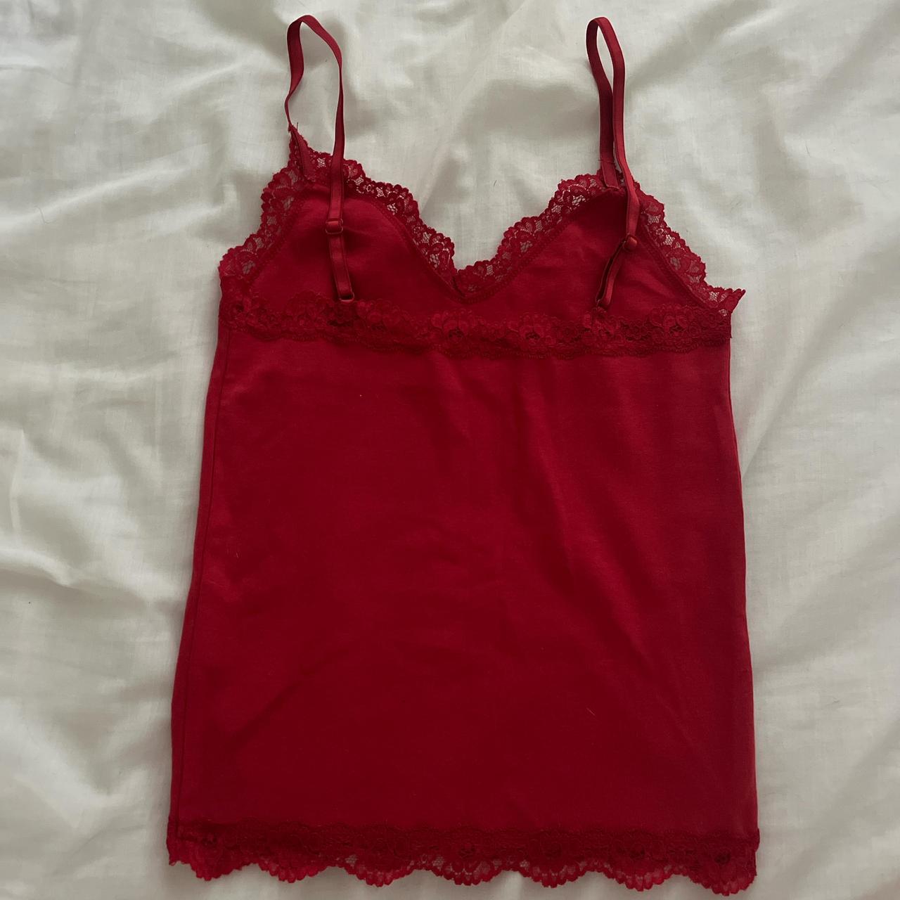 red lace trim tank top - Depop