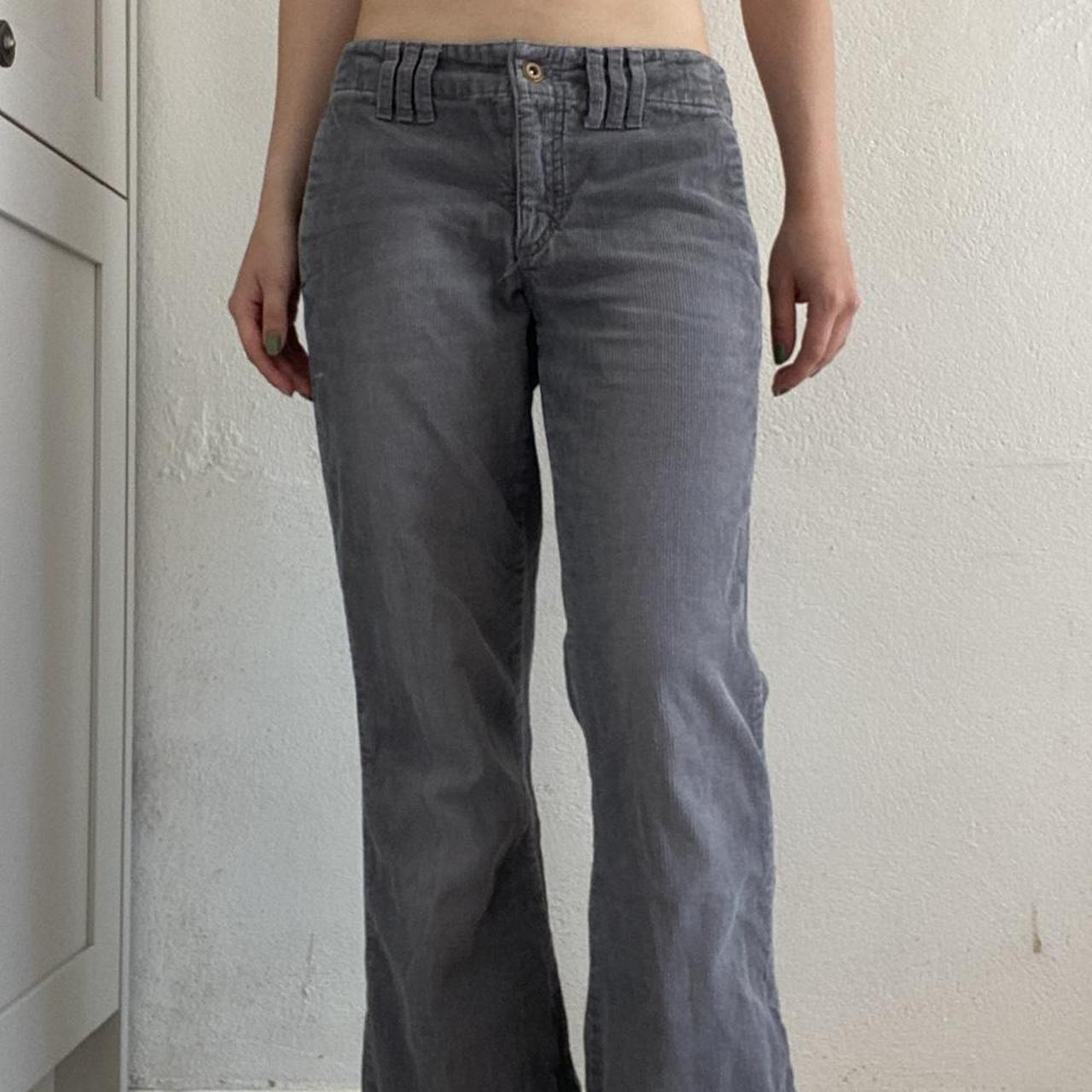 Hennes grey corduroy low waisted flared jeans.... - Depop