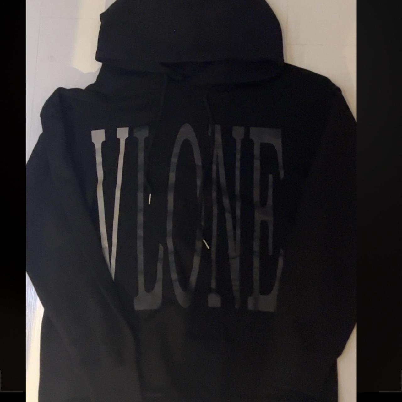 Vlone reflective hoodie black worn once small - Depop