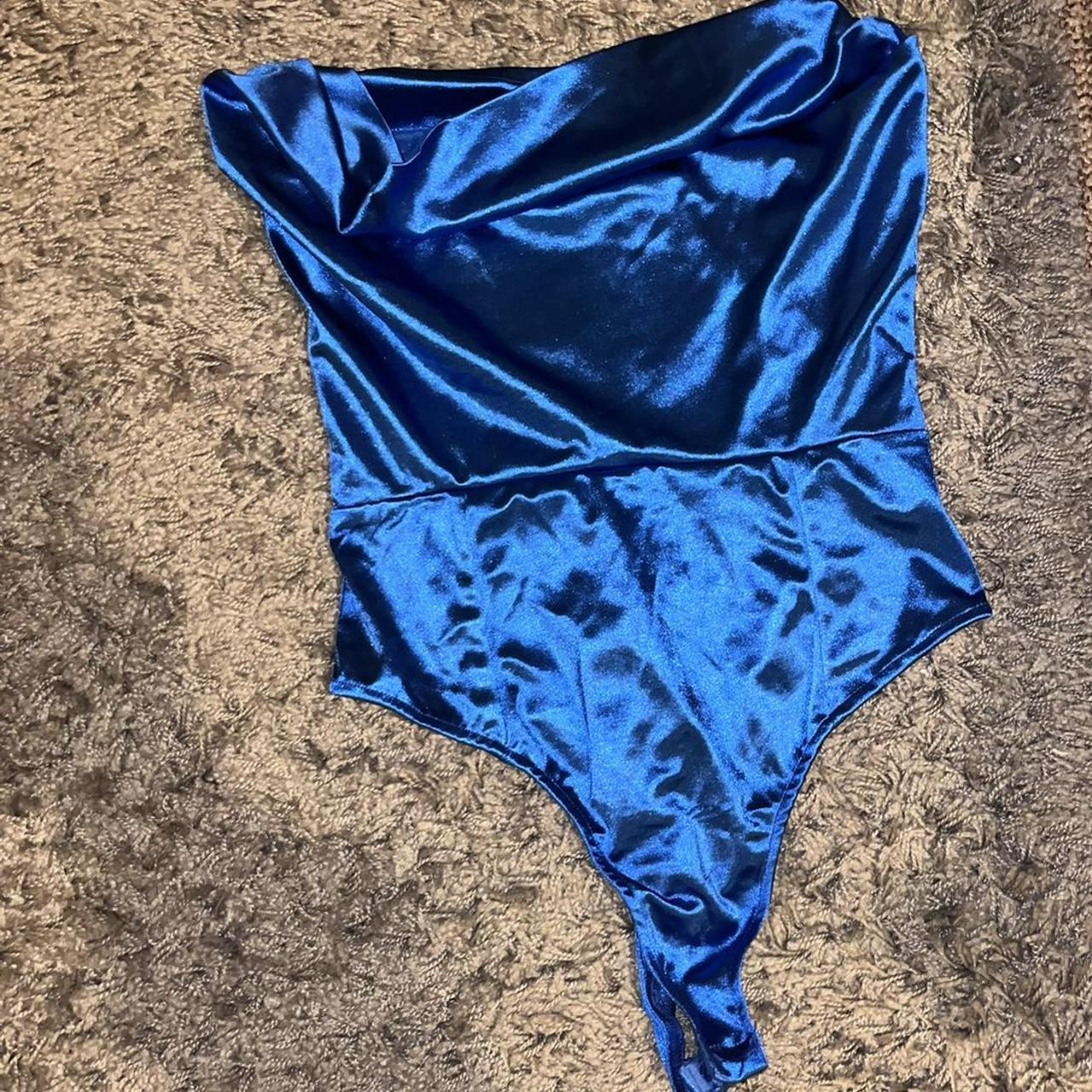 Sleeveless blue satin bodysuit - Depop