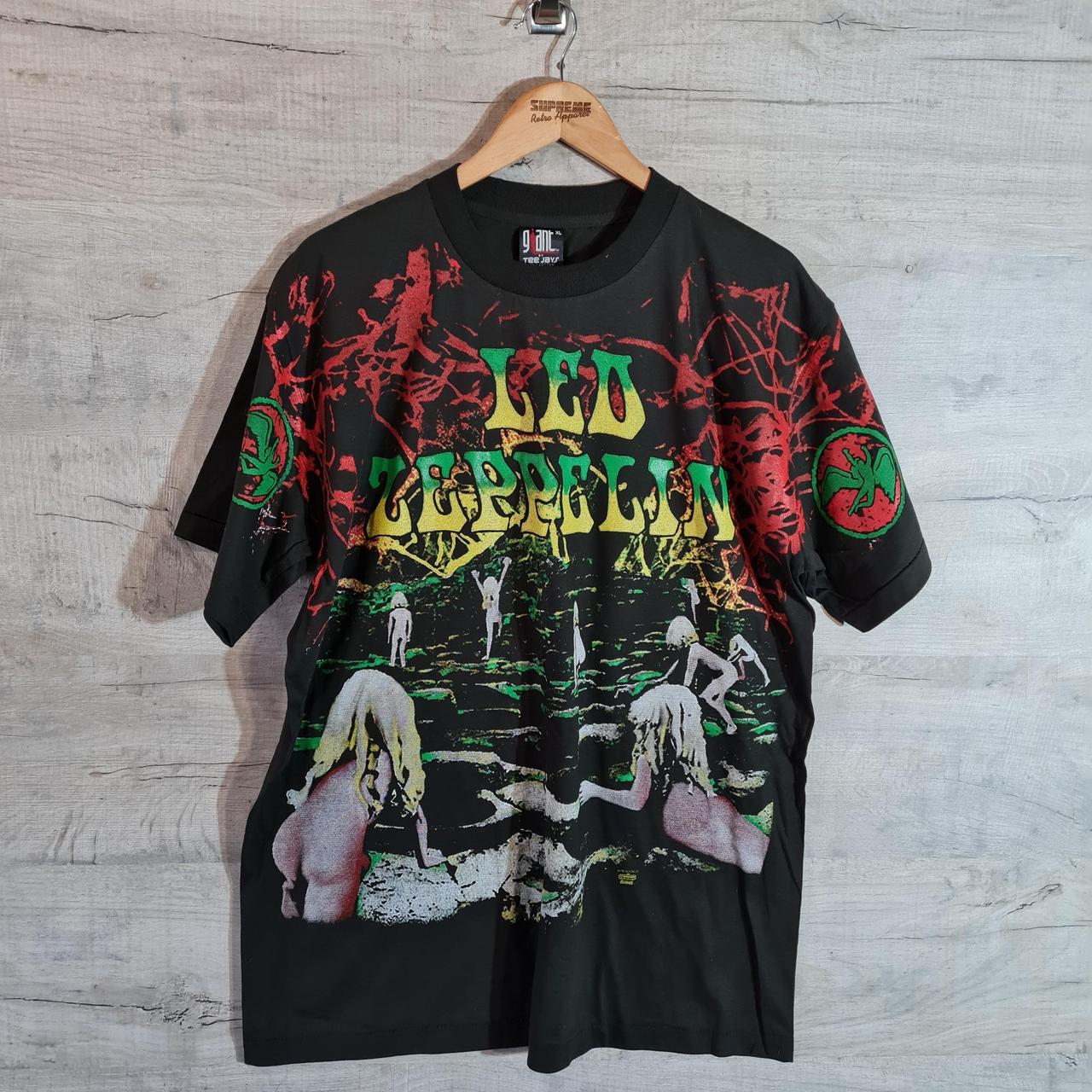 Led Zeppelin AOP band Single stitch tee shirt faded... - Depop