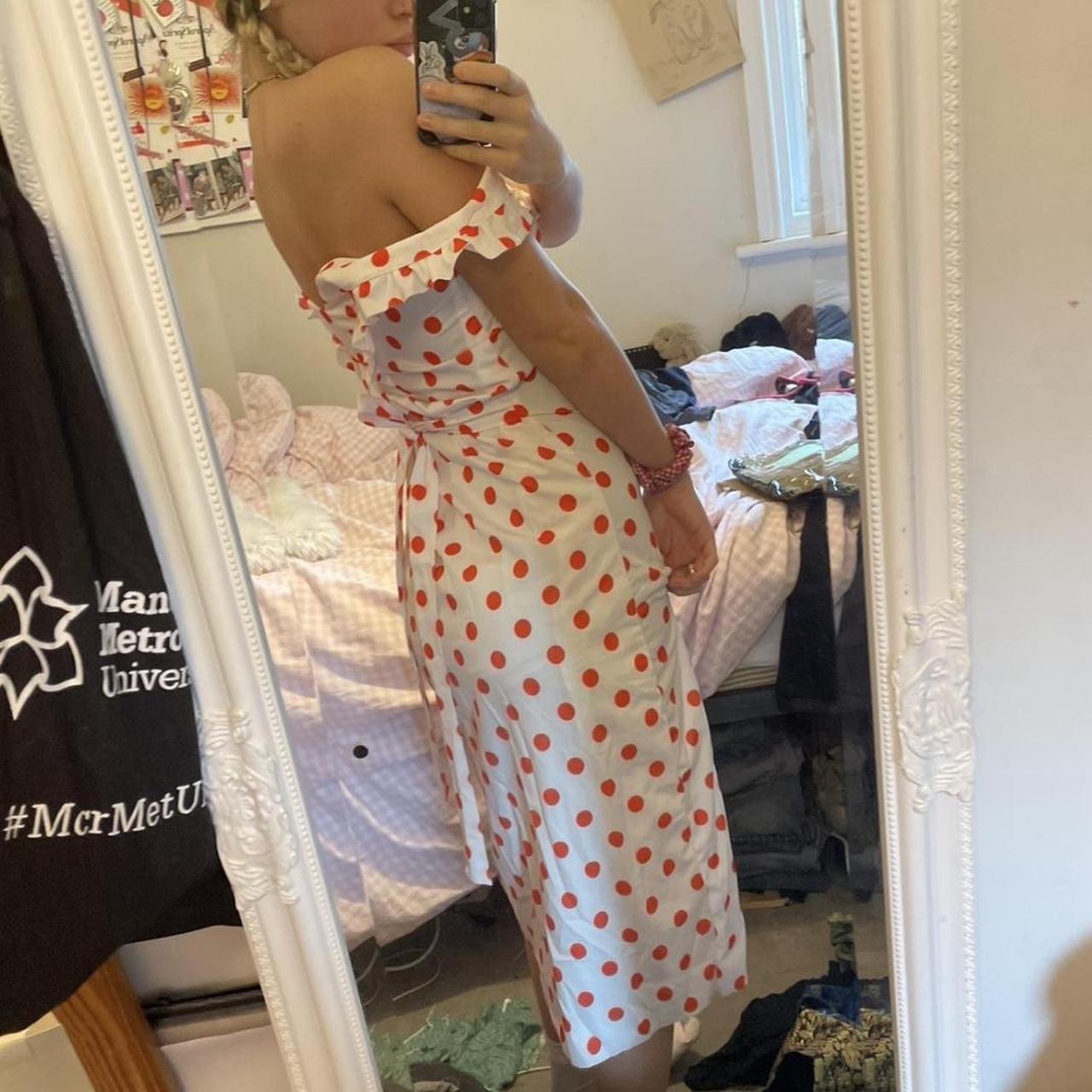 Realisation par dupe White and red polka dot midi... - Depop