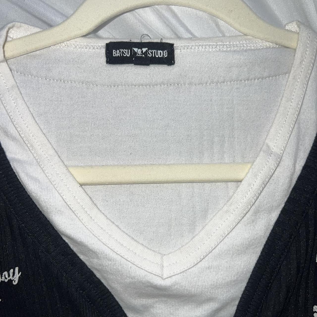 batsu studio corset front tie black and white... - Depop