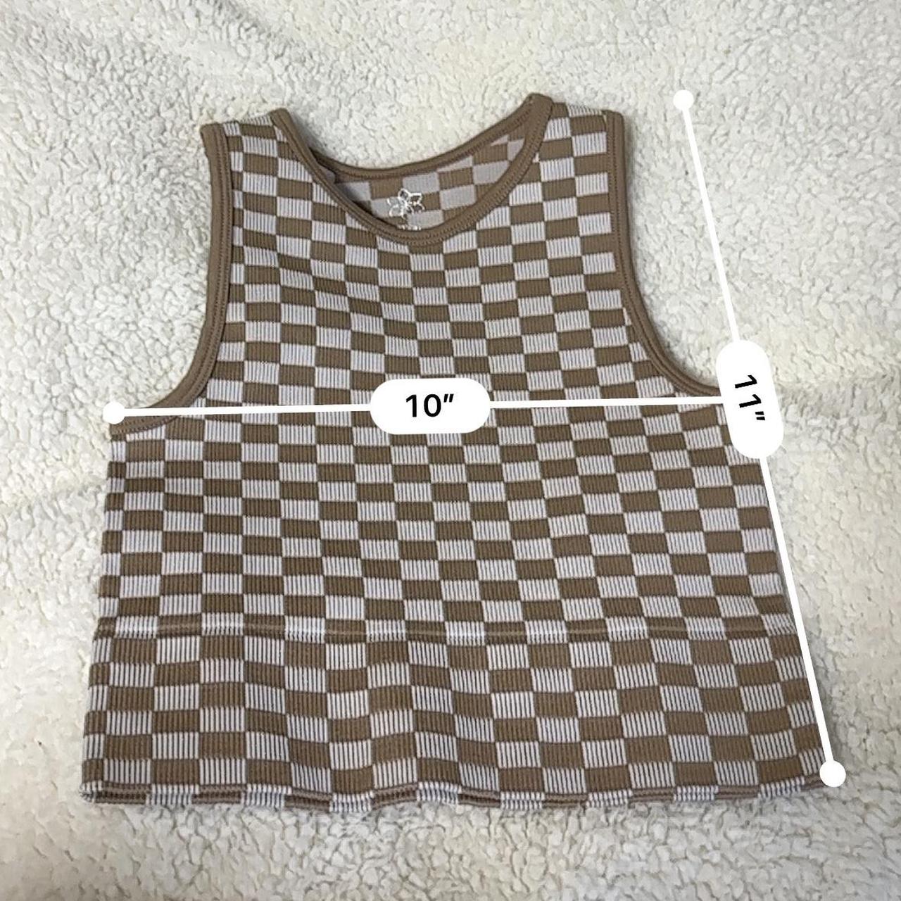 white and brown checkered tank top 🦷🐕 no blemishes - Depop