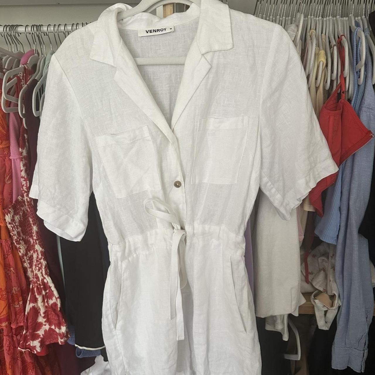 Venroy white linen playsuit size medium - Depop