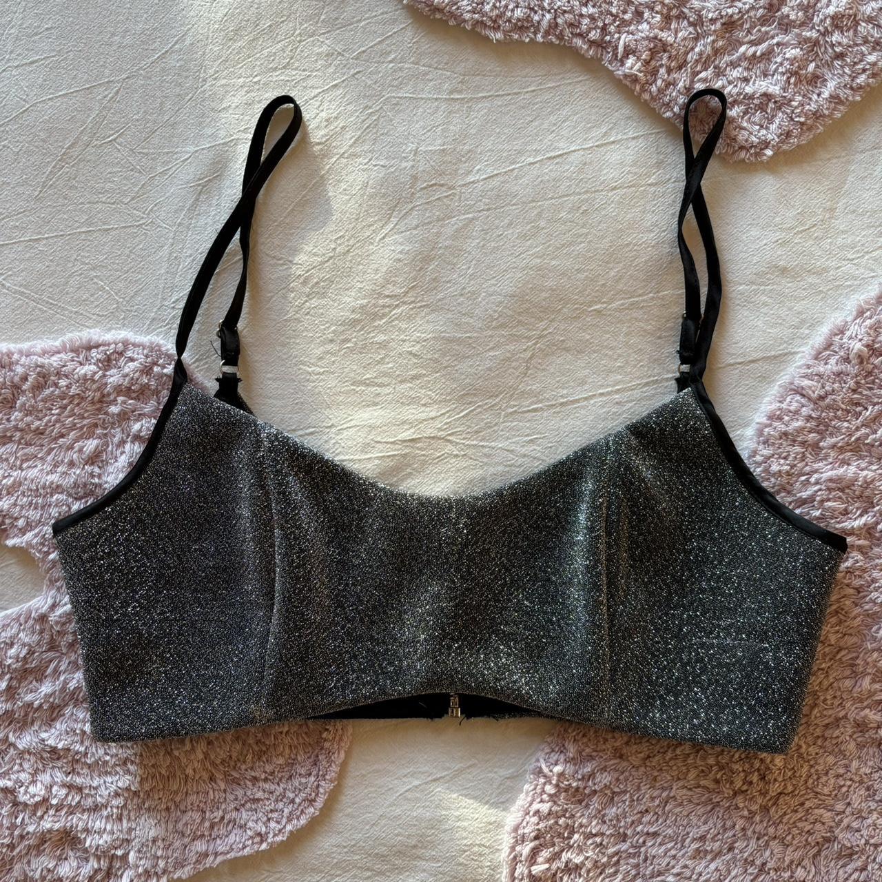 Selling a silver and black glow mesh bralette, worn... - Depop