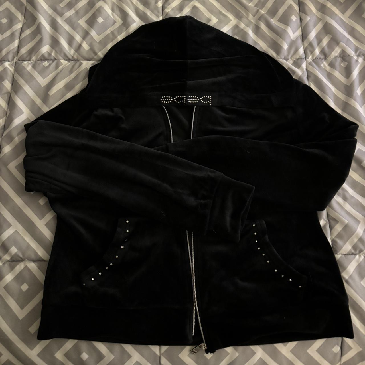 Bebe velour velvet Y2k hoodie black been worn quite... - Depop
