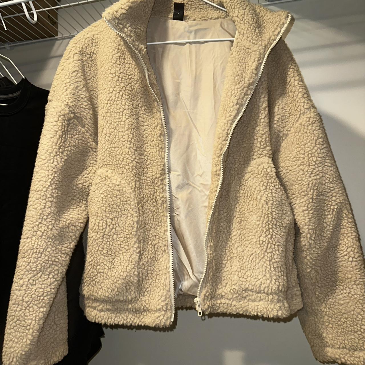 Soft cream teddy jacket with pockets... - Depop