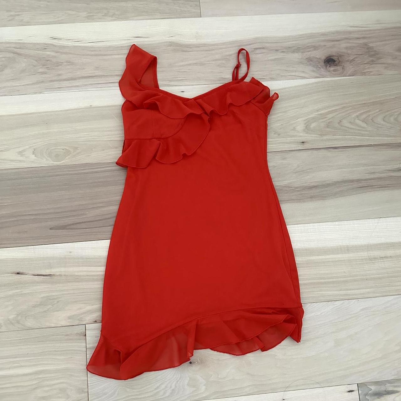 asymmetrical red mini dress mesh and stretchy one... - Depop