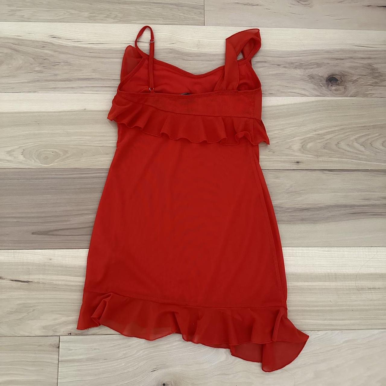 asymmetrical red mini dress mesh and stretchy one... - Depop