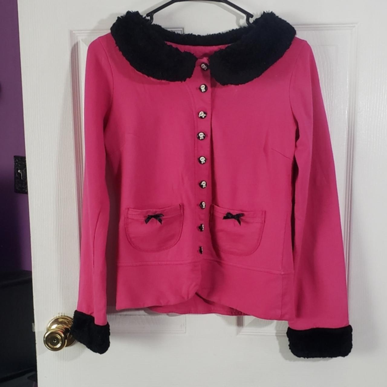 Adorable hot pink Jessica Louise faux fur skull coat... - Depop