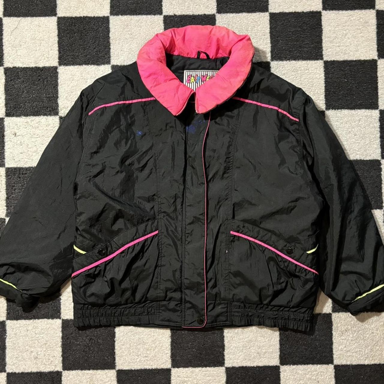 Vintage 80s neon east west puffer jacket coat Zipper... - Depop