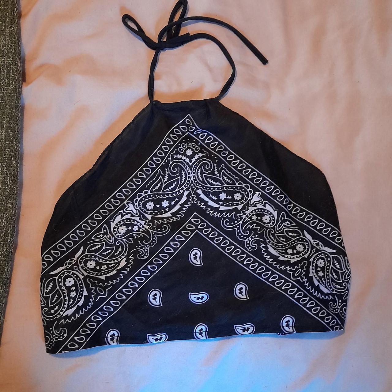 Black bandana crop top Halter and tie back... - Depop