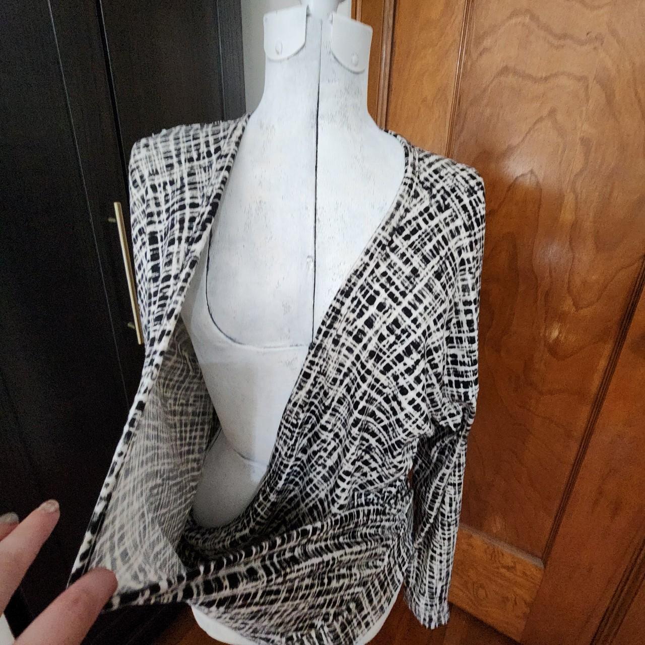 LuLaRoe Rebecca Long Sleeve Deep V black & white Top... - Depop