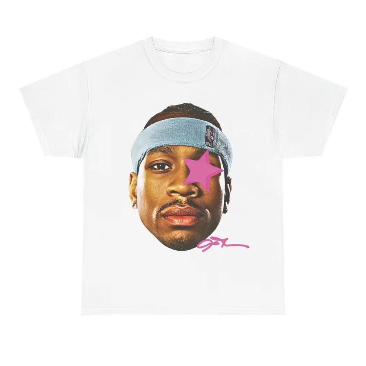 White Allen Iverson graphic tee with pink accents... | Depop