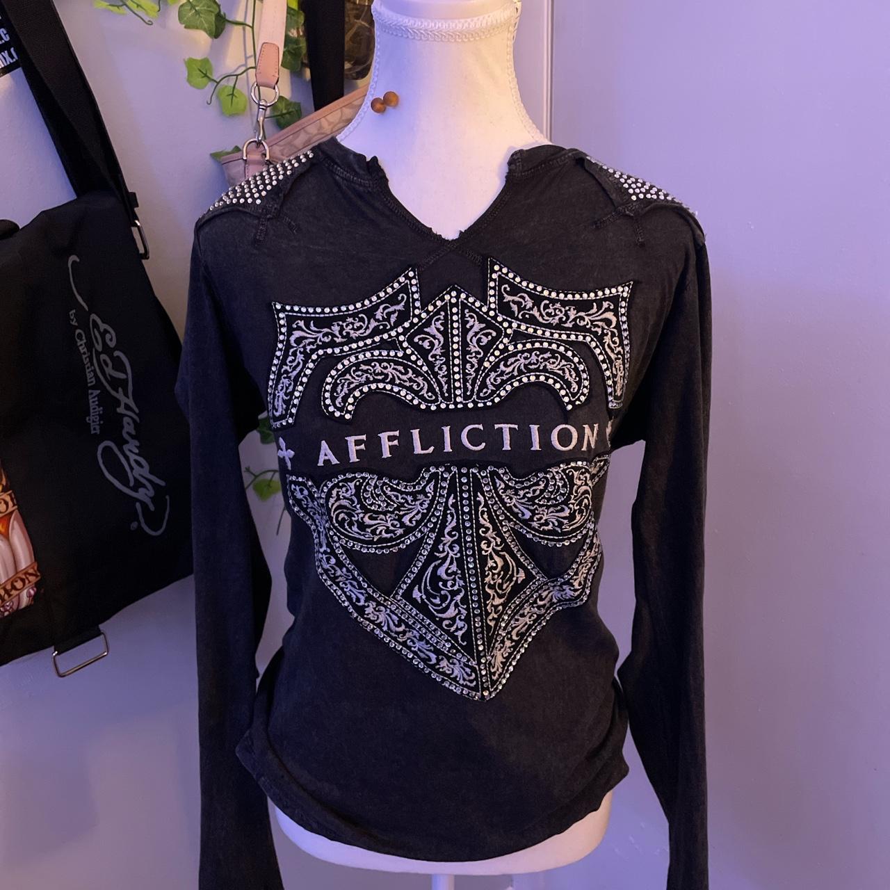Affliction Women's Grey Shirt | Depop