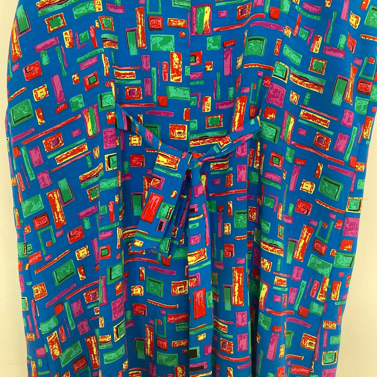 Vintage 90s Blue & Rainbow Geo Pattern Button Down... - Depop