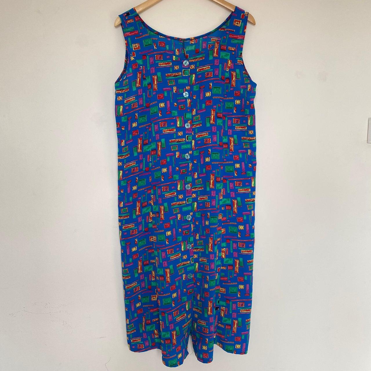 Vintage 90s Blue & Rainbow Geo Pattern Button Down... - Depop