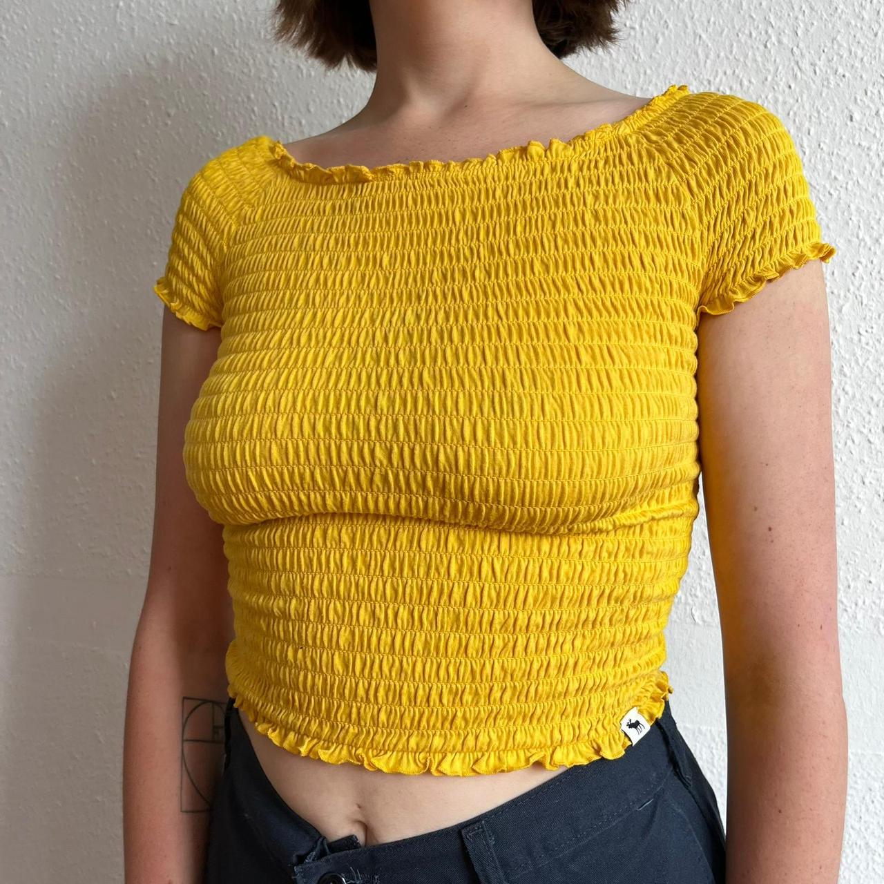 y2k vintage yellow top 2000s Abercrombie & Fitch... - Depop