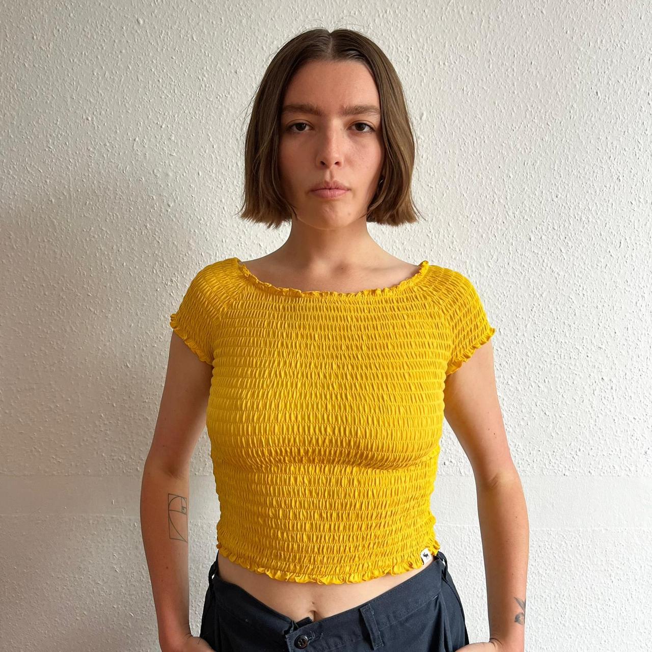 y2k vintage yellow top 2000s Abercrombie & Fitch... - Depop