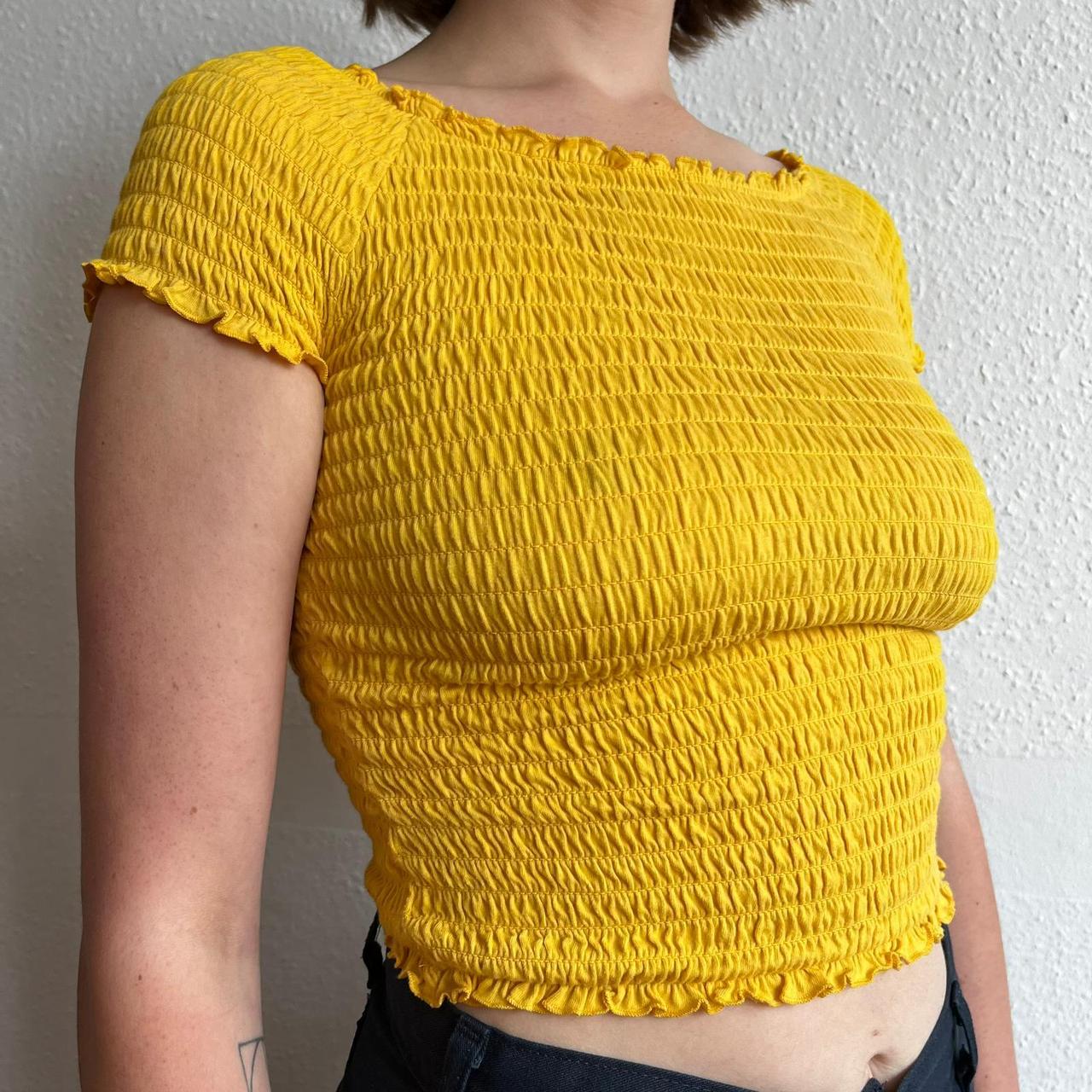 y2k vintage yellow top 2000s Abercrombie & Fitch... - Depop