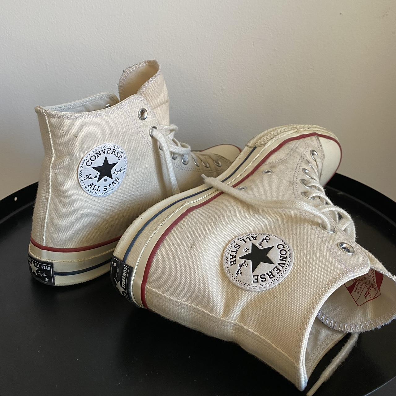 Chuck 70s converse cream. A bit worn, few scuffs and... - Depop