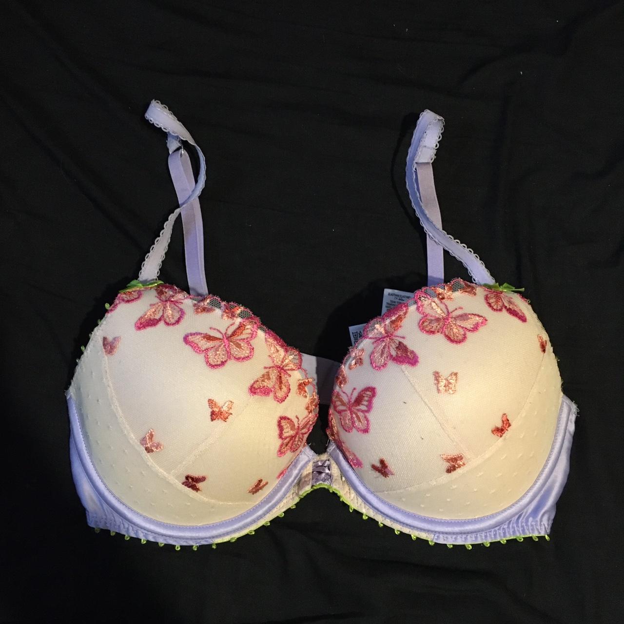 pink butterfly embroidered push up bra worn quite a... - Depop