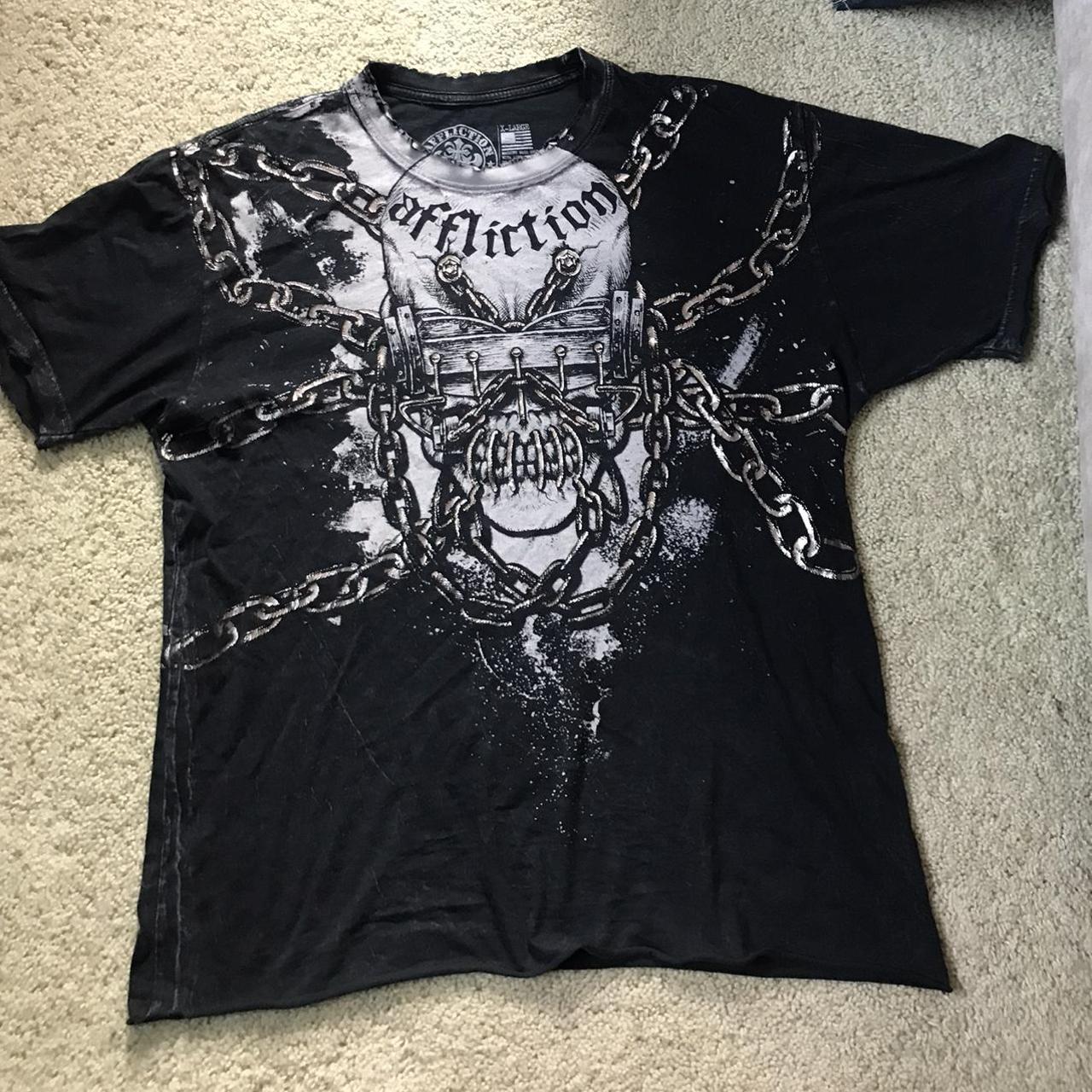 Affliction Men's Black and Silver T-shirt | Depop