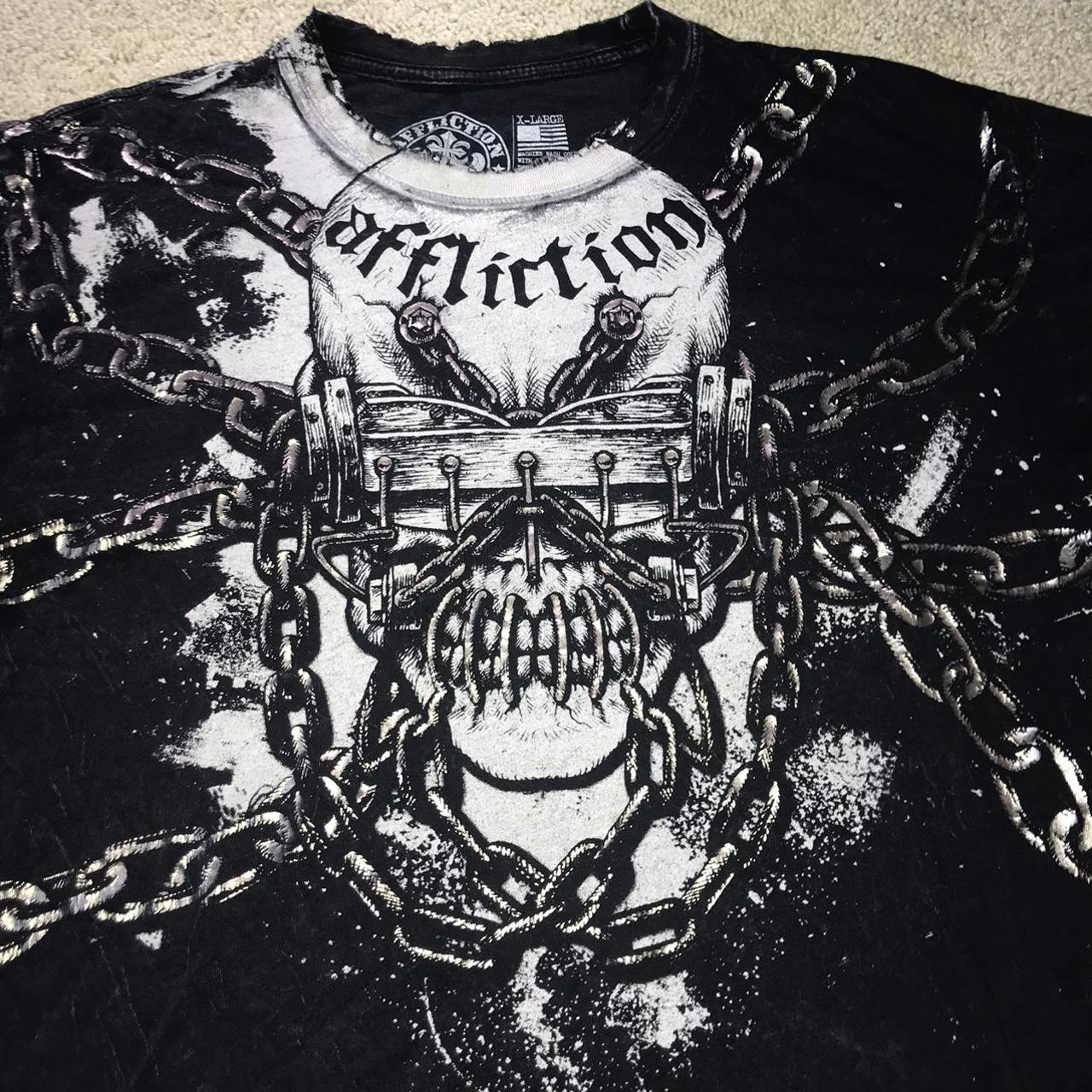 Affliction Men's Black and Silver T-shirt | Depop