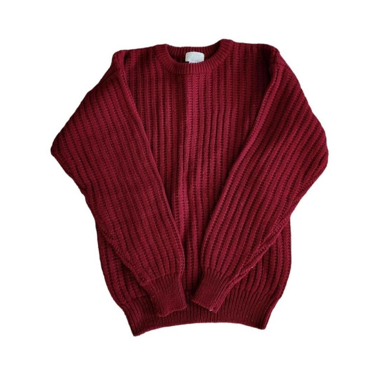Vintage Dark Red Knit Grandpa Sweater Size... - Depop