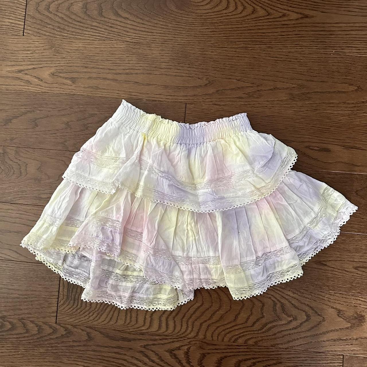 LoveShackFancy tie dye ruffle mini skirt - worn... - Depop