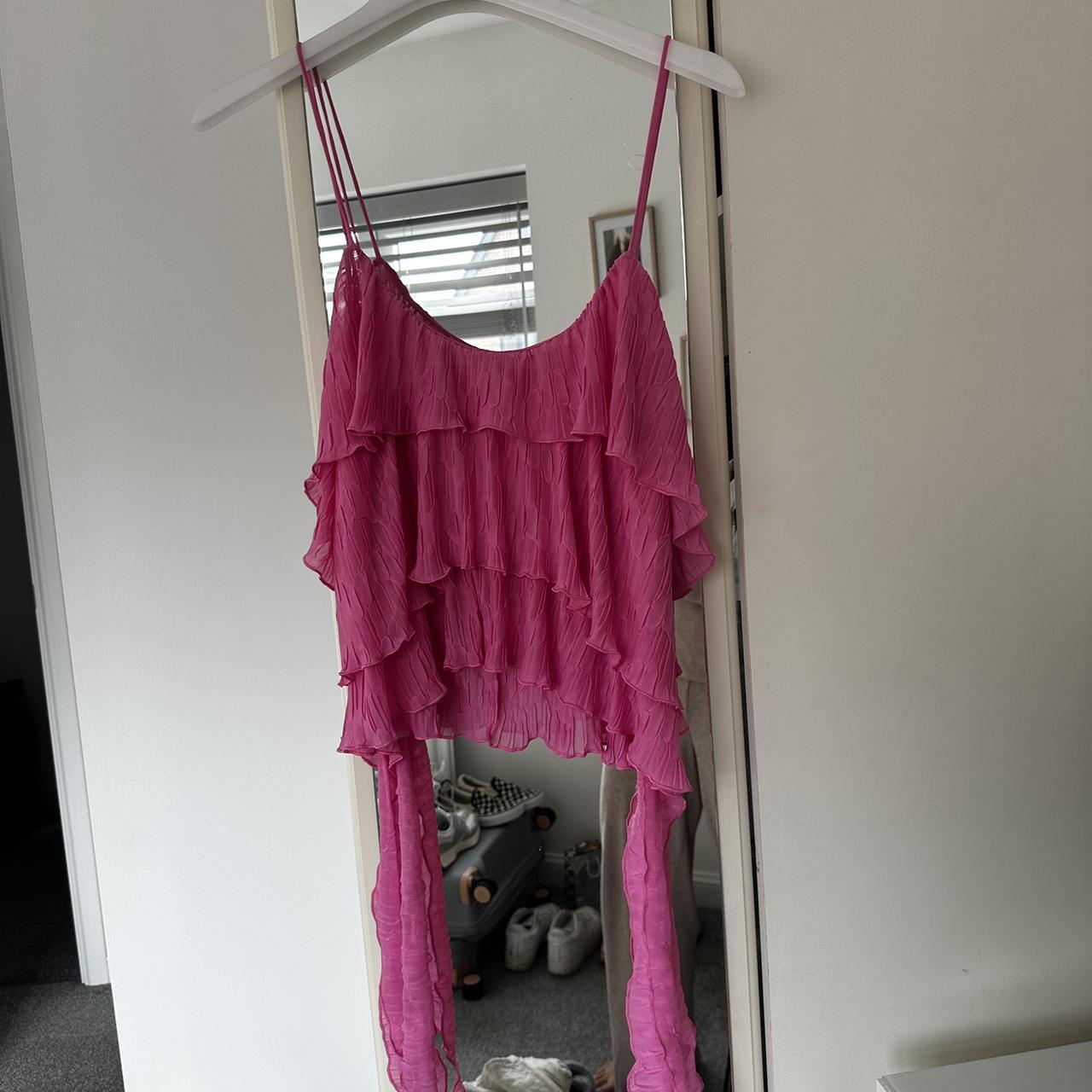 Zara pink ruffled top Worn once Size large #zara... - Depop