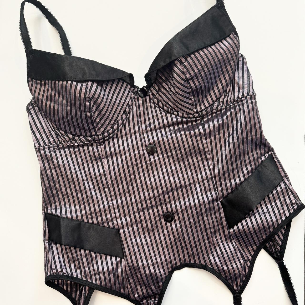 Y2K Striped Waistcoat Vest Teddy Corset Bustier... - Depop