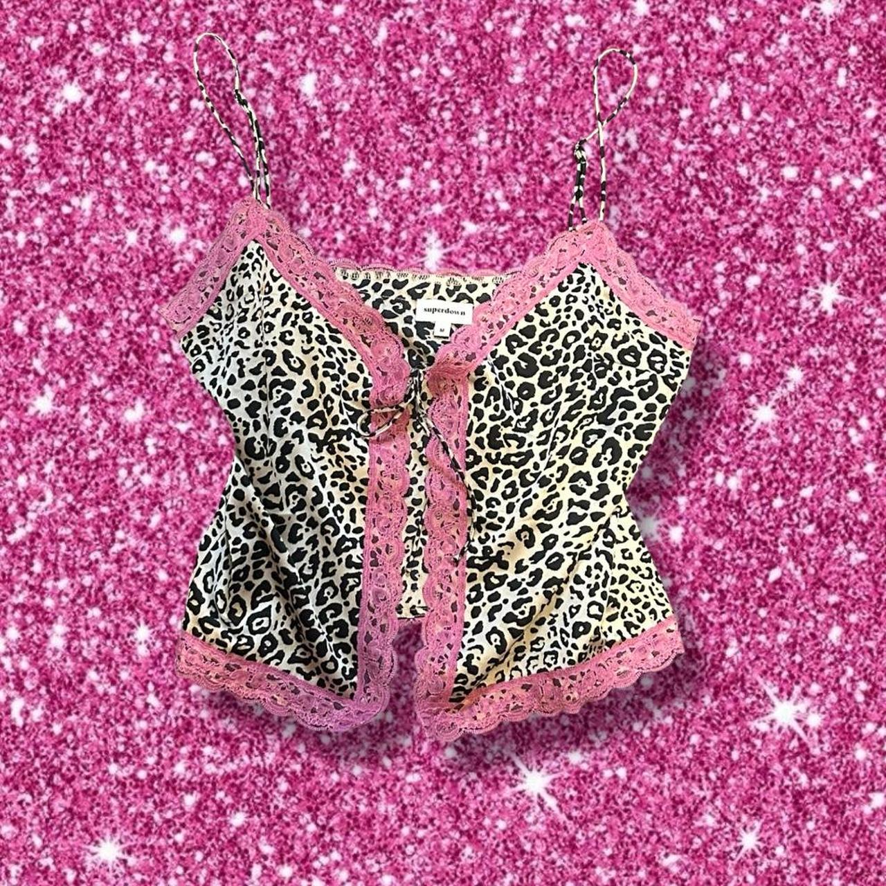 THE CUTEST! Leopard print cami top with pink lace... | Depop